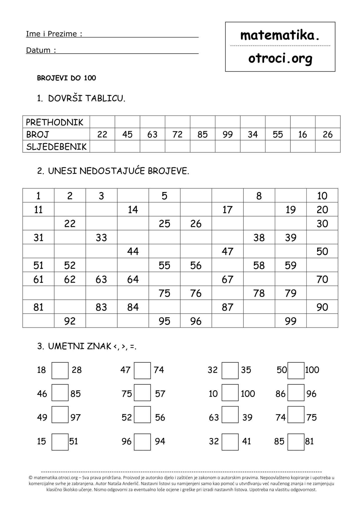 2.R. Brojevi do 100 - matematika