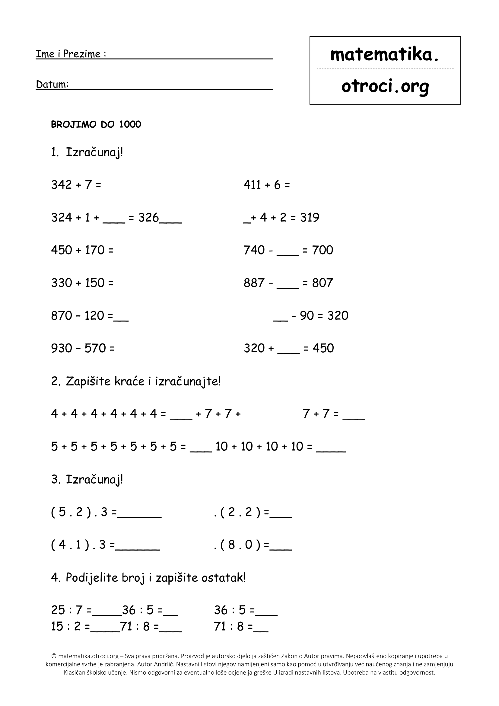 4. Razred - matematika