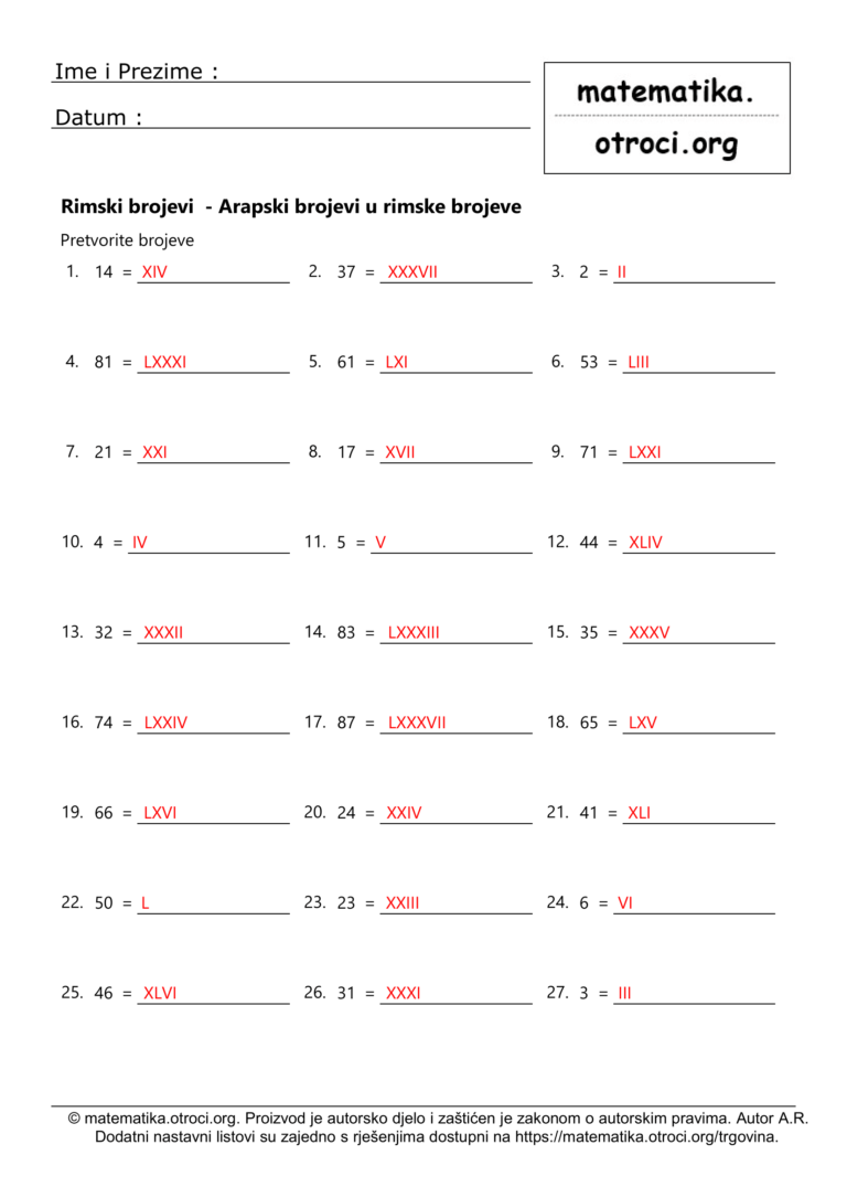 6.R. Rimski brojevi (Arapski u Rimske) - matematika