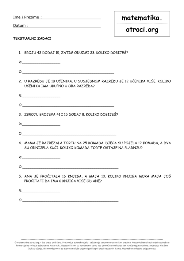 3.R. Tekstualni zadaci - matematika