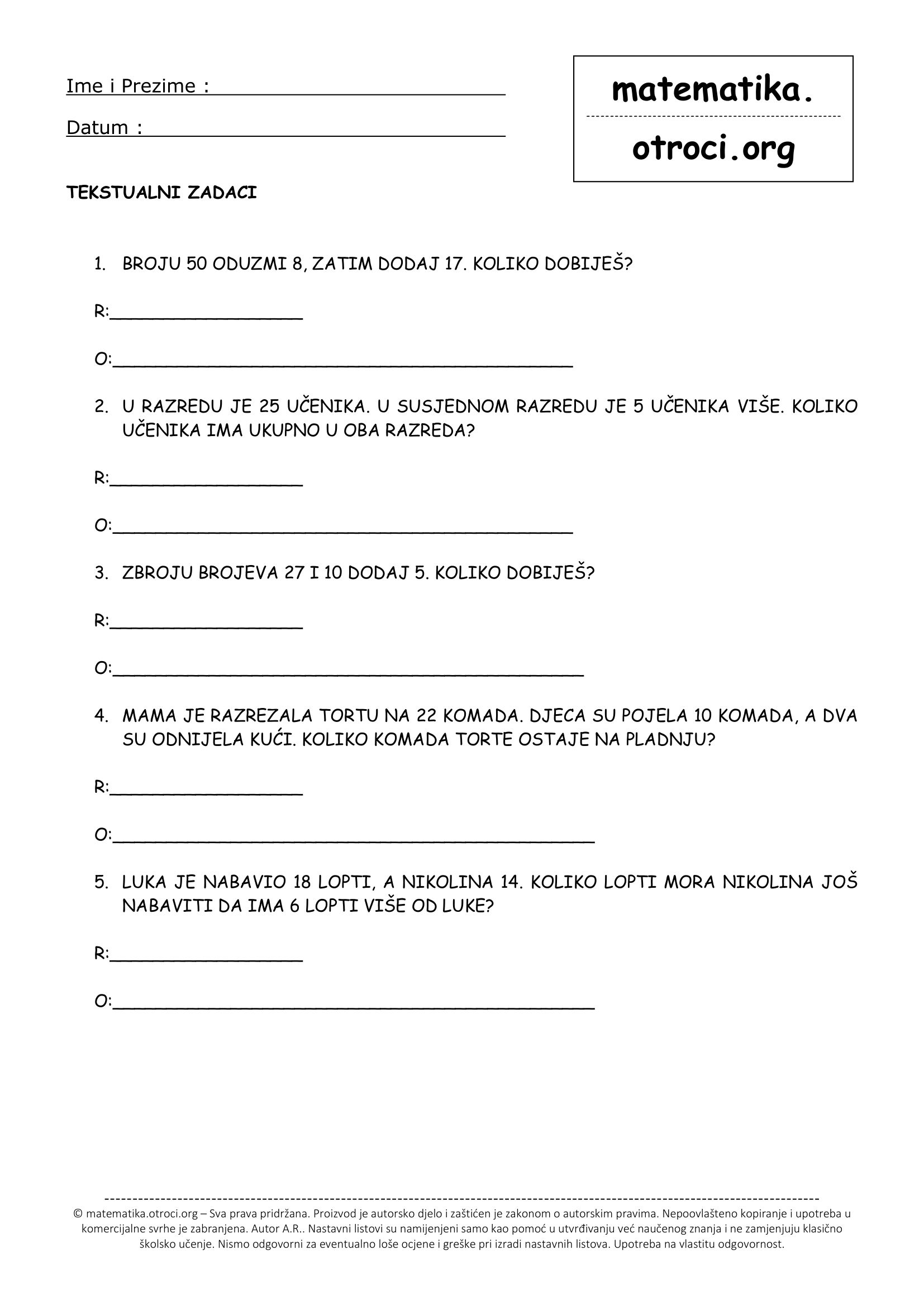 3.R. Tekstualni zadaci - matematika