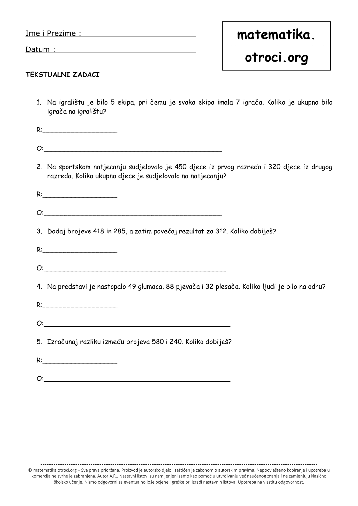 4.R. Tekstualni Zadaci - matematika