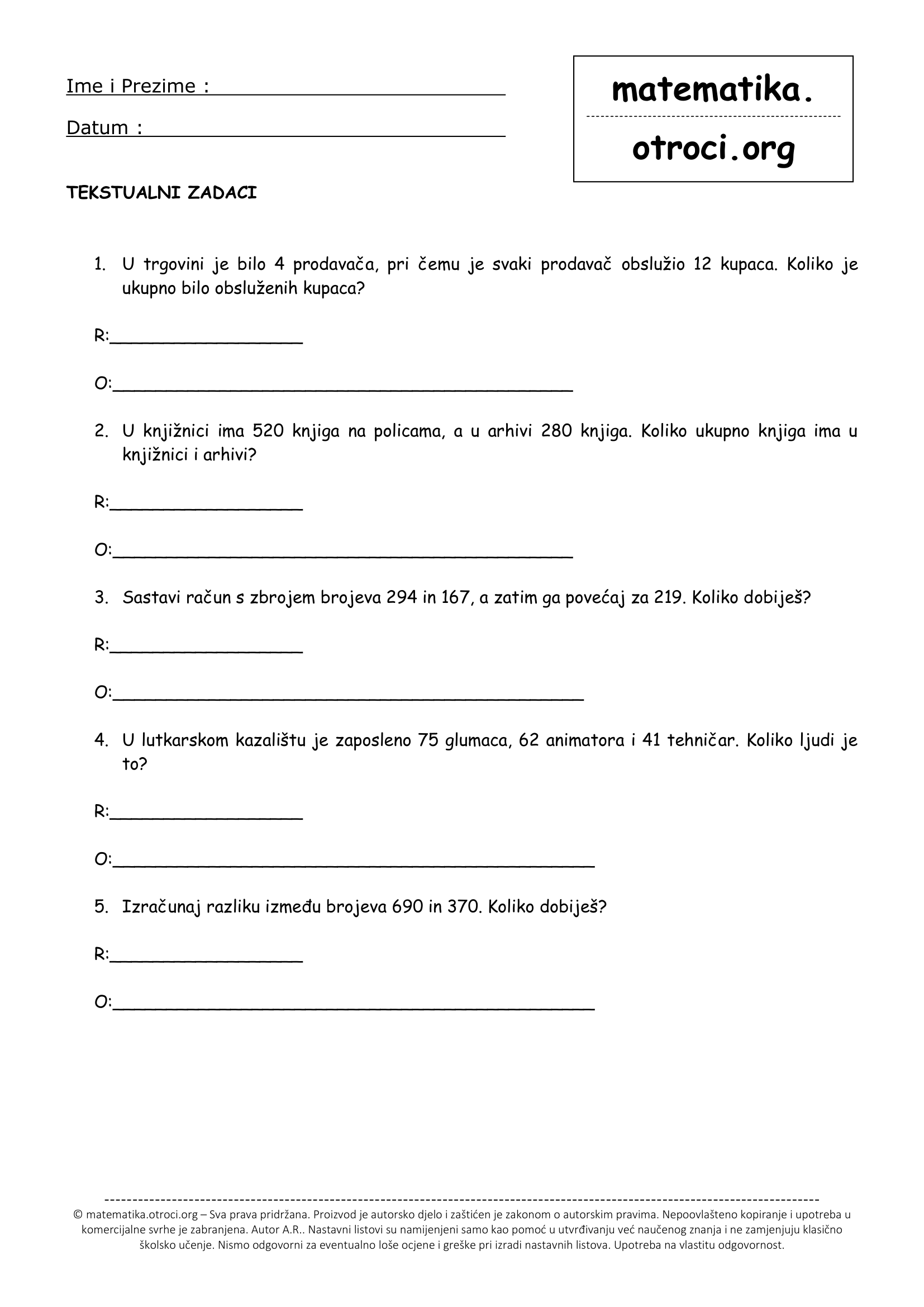 4.R. Tekstualni Zadaci - matematika
