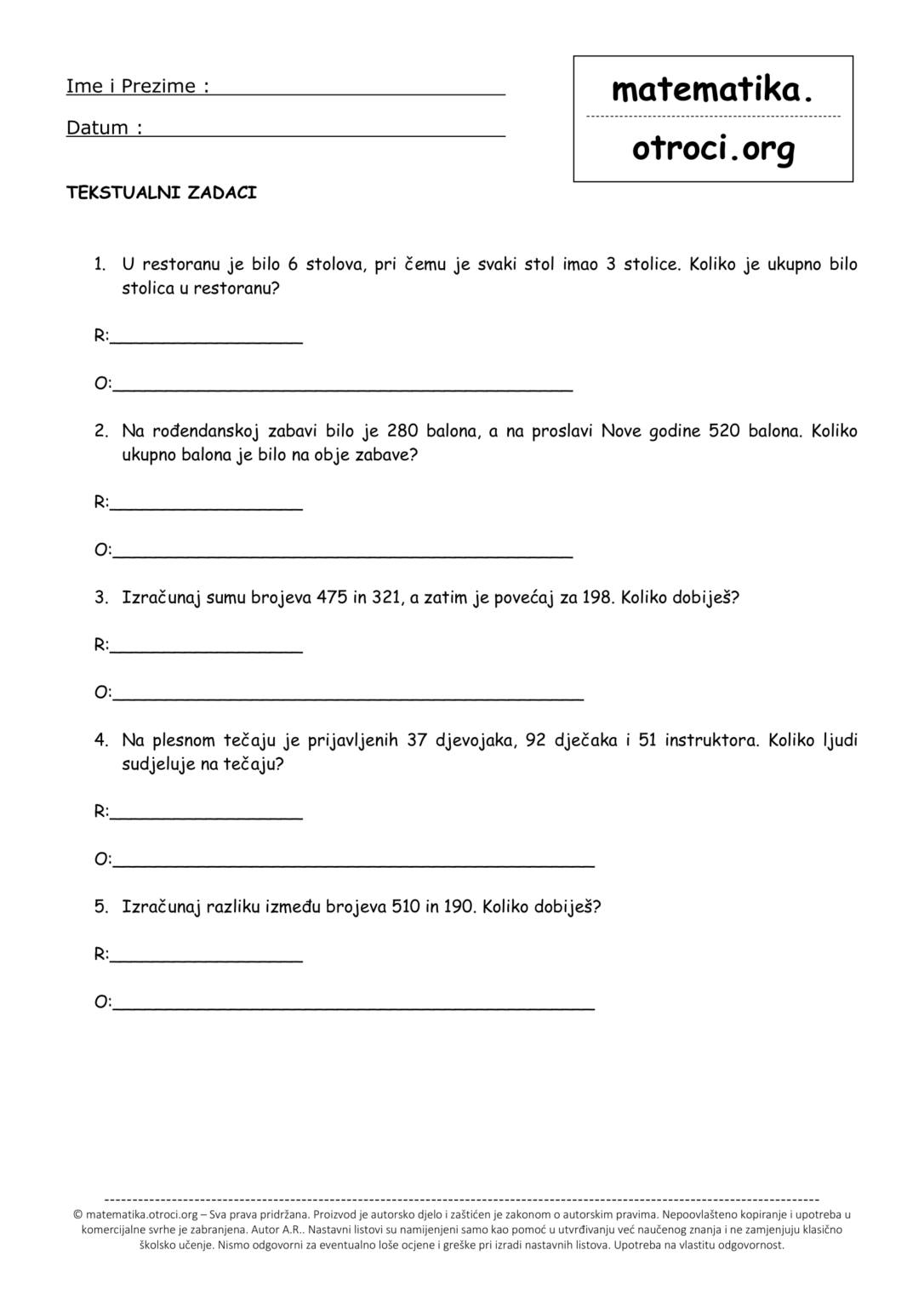 4.R. Tekstualni Zadaci - matematika