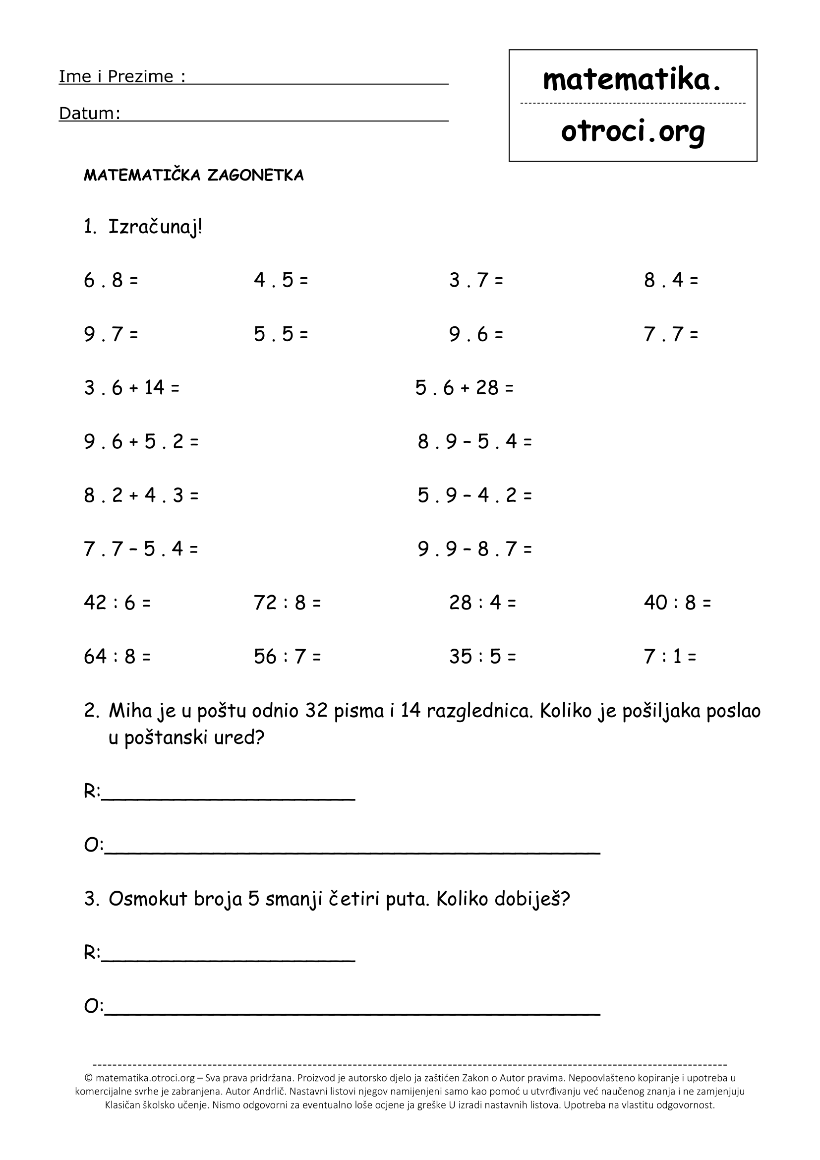 3.R. Vježbe - matematika