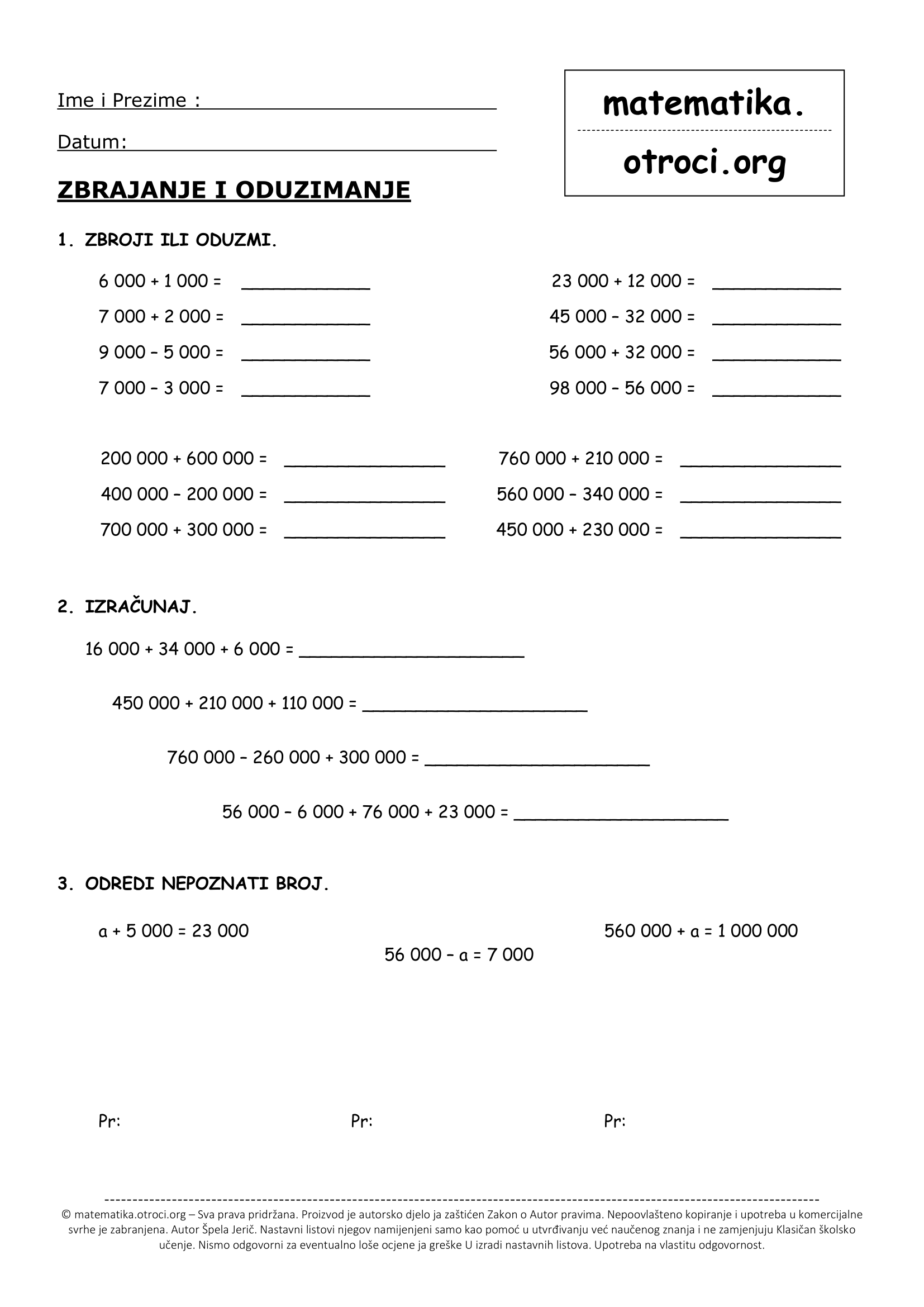 5.R. Zbrajanje i oduzimanje do 100.000 - matematika