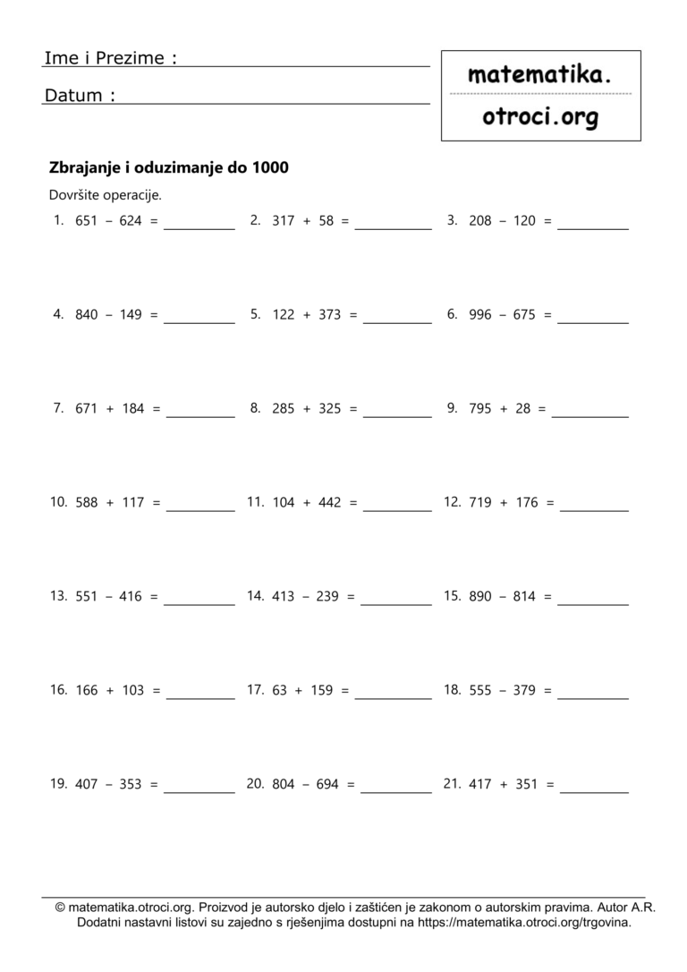 4. Razred - matematika