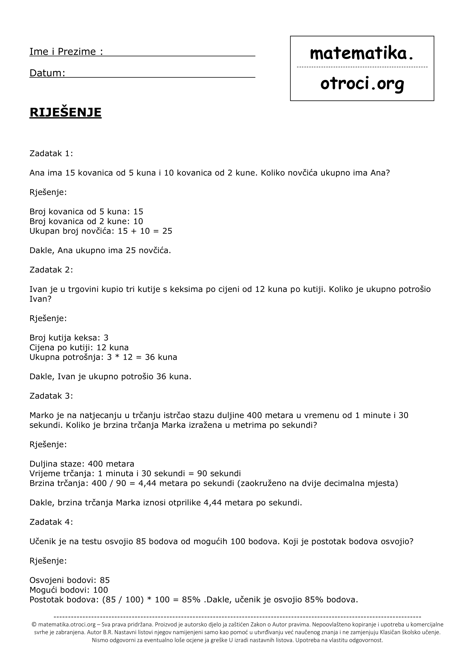 7.R. Rješavanje matematičkih problema - matematika