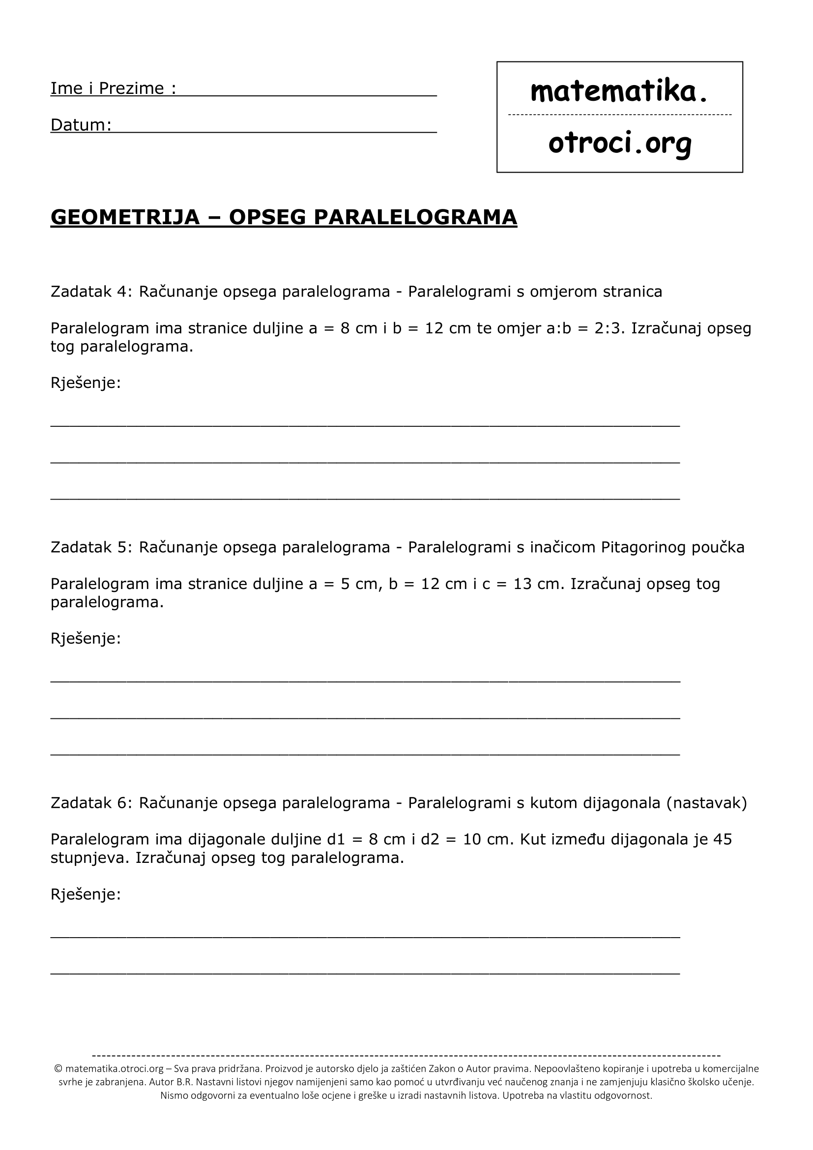 8.R. Geometrija – Opseg – Paralelogram - matematika