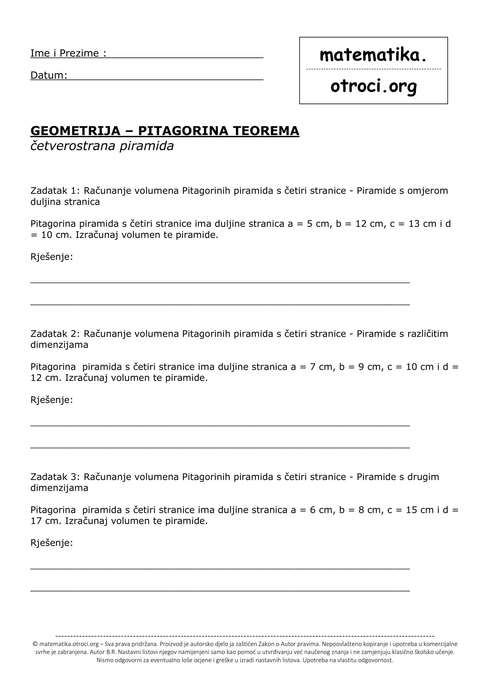 8.R. Geometrija – Pitagorina teorema 4-strana piramida - matematika