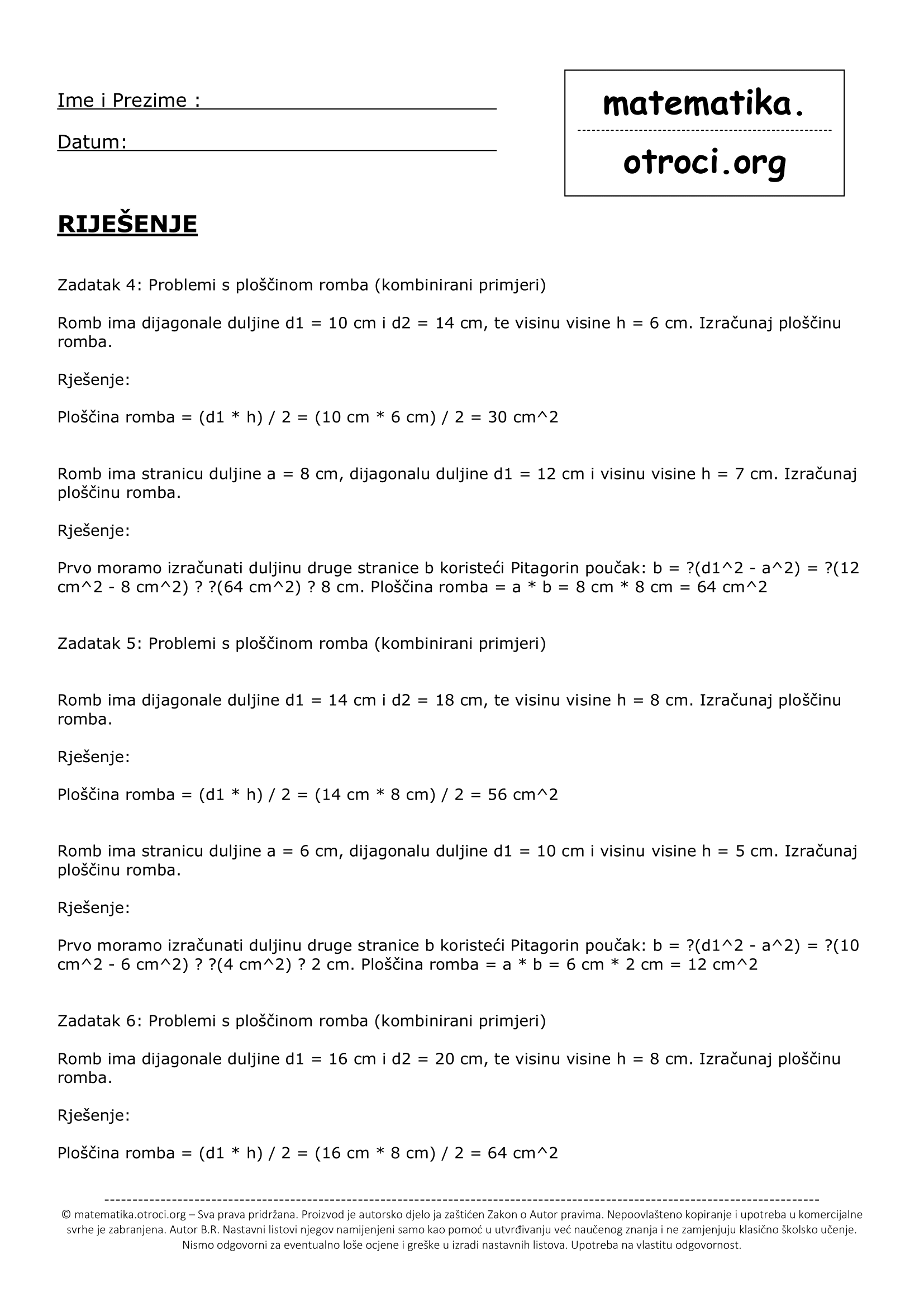 8.R. Površina Romba - matematika