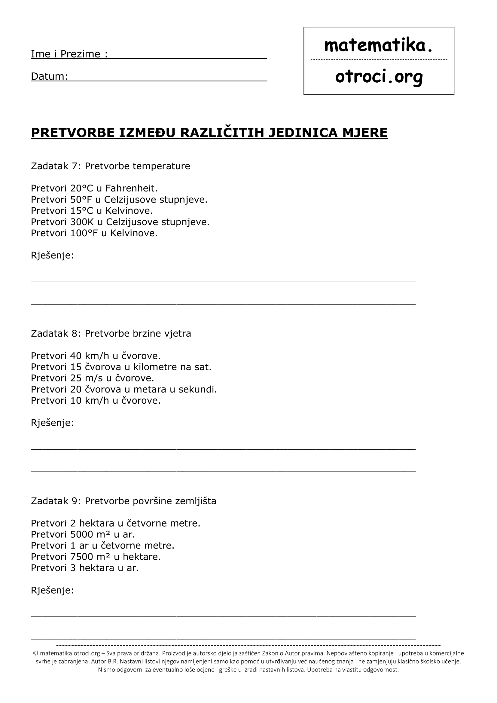 8.R. Pretvorbe između različitih jedinica mjere - matematika